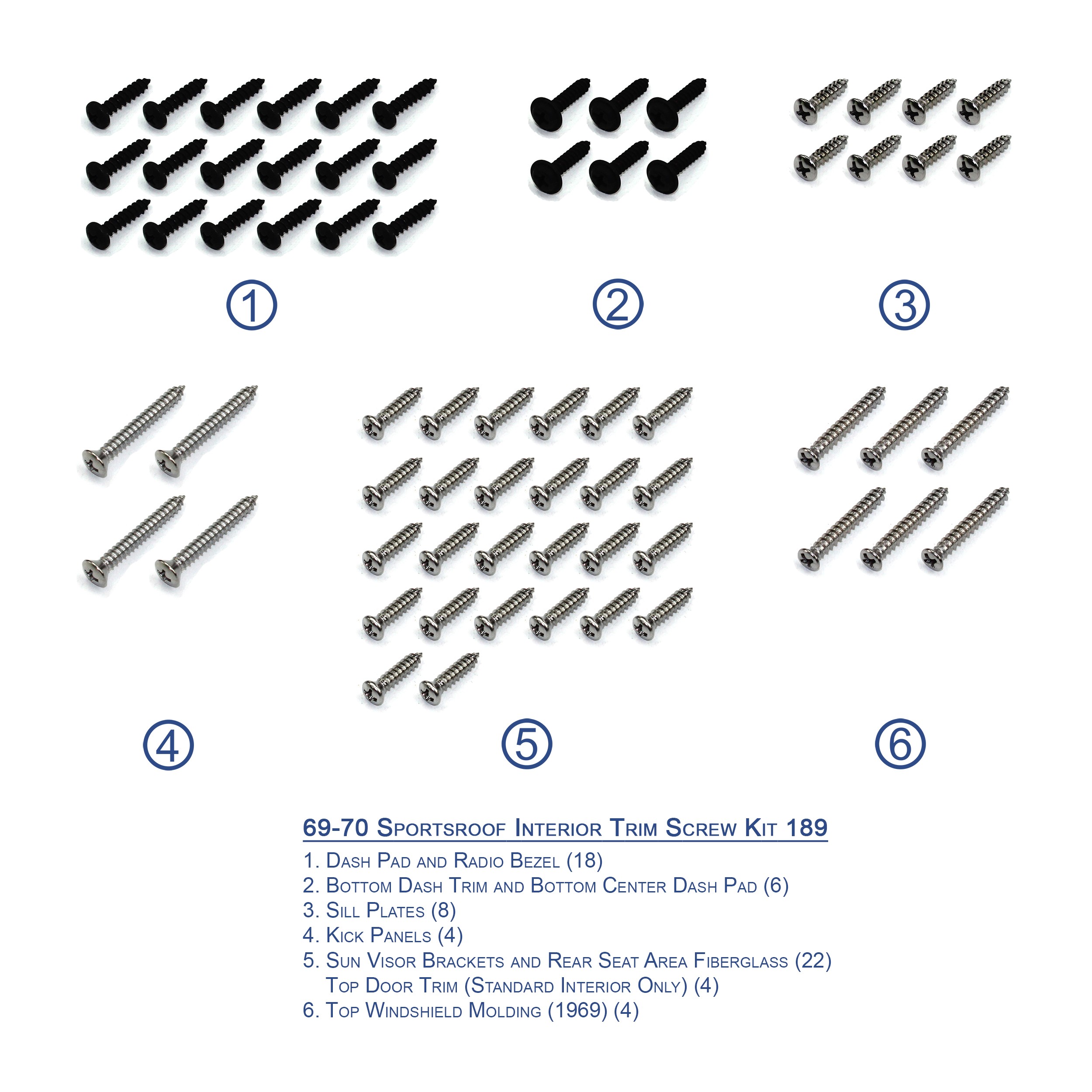 69-70 FASTBACK INTERIOR TRIM SCREW KIT [189] - $11.00 : American ...
