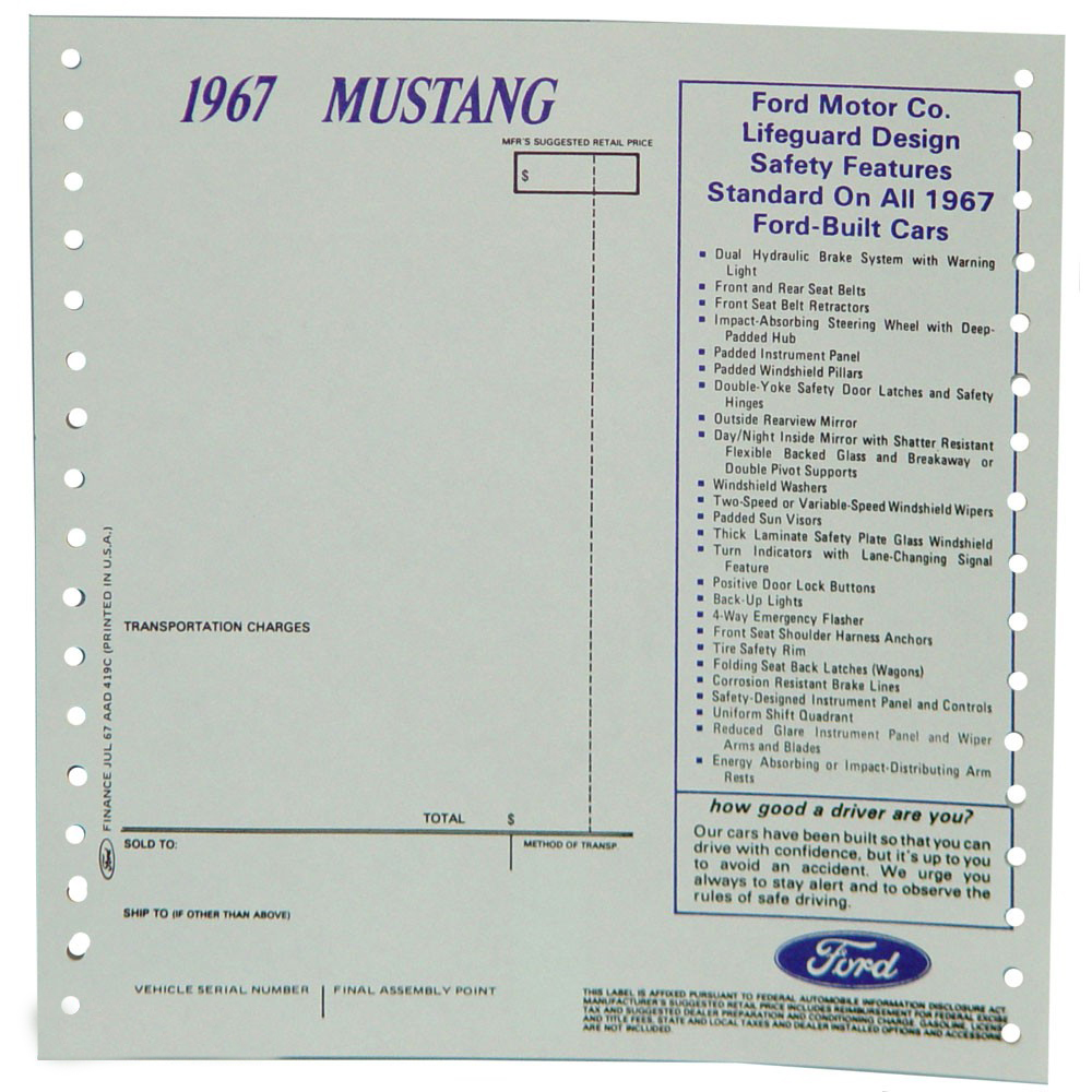 WINDOW STICKER : American Mustang Parts, World Greatest Ford Mustang ...